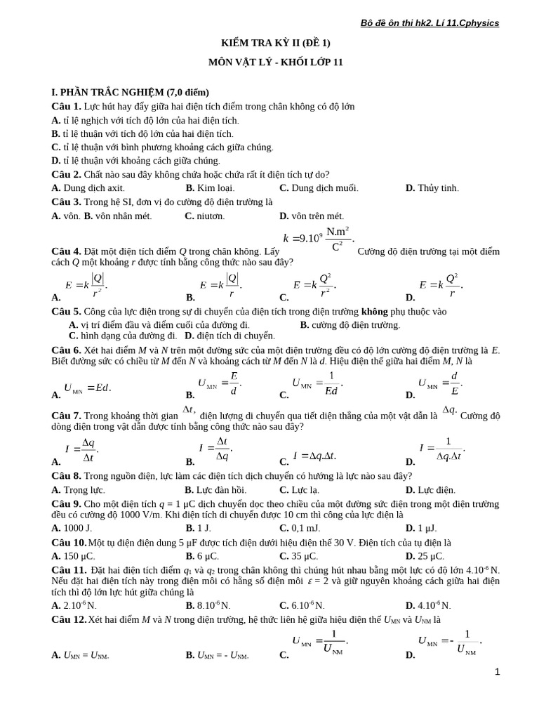 bộ đề 11.hk2 | PDF
