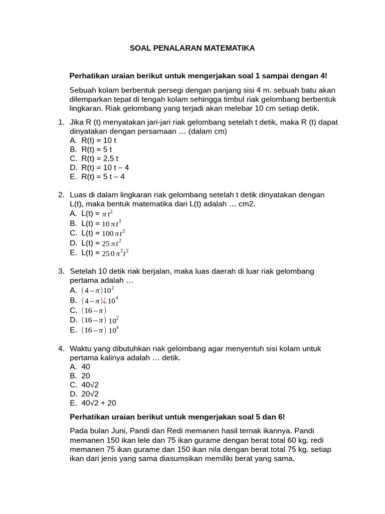 Soal Penalaran Matematika | PDF | Griya & Taman | Sains & Matematika