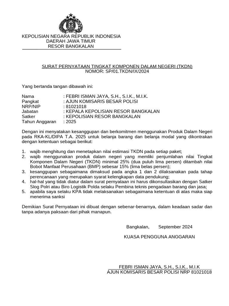 Surat Pernyataan TKDN-5 | PDF