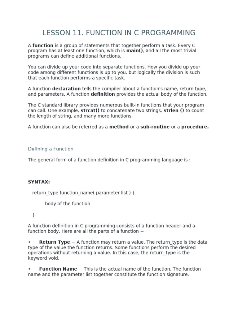 C Programming Functions Explained | PDF | Parameter (Computer ...