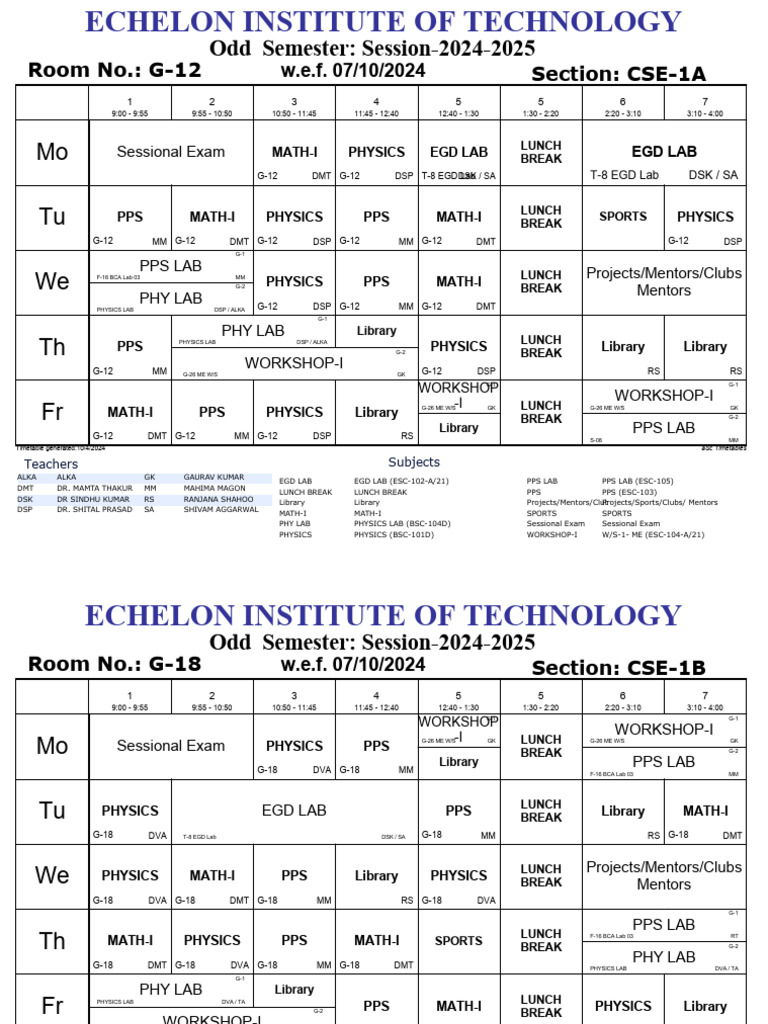 Class Timetable Wef 07-10-2024 | PDF