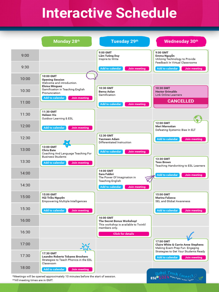 ESL Conference Schedule 2024 | PDF | English As A Second Or Foreign ...