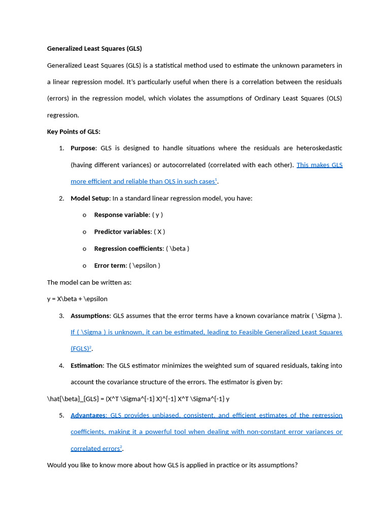 Generalized Least Squares Overview | PDF | Ordinary Least Squares ...