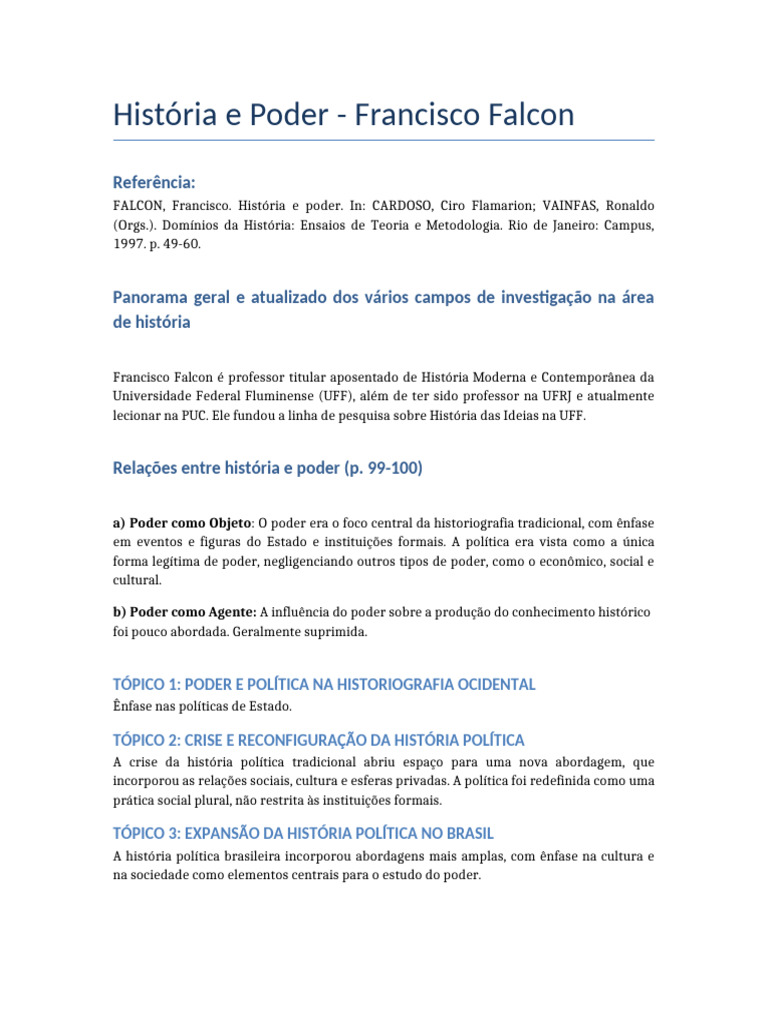 Historia e Poder Falcon C | PDF | Sociologia | Historiografia