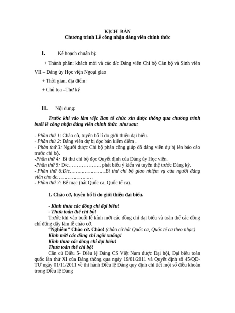 Kich Ban Le Cong Nhan Dang Vien Chinh Thuc | PDF