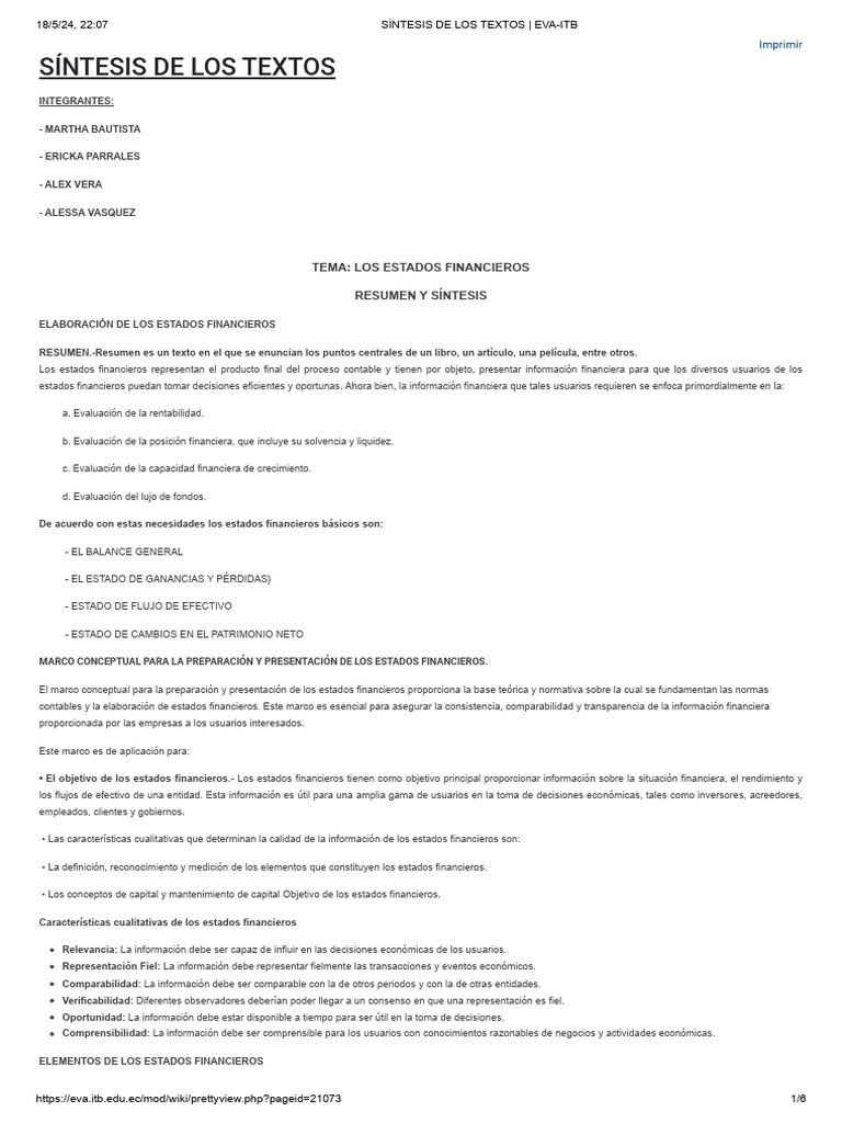 Síntesis de Los Textos - Eva-Itb | PDF | Estado financiero | Contabilidad