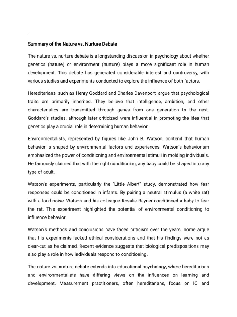 Nature Vs Nurture | PDF | Nature Versus Nurture | Psychology