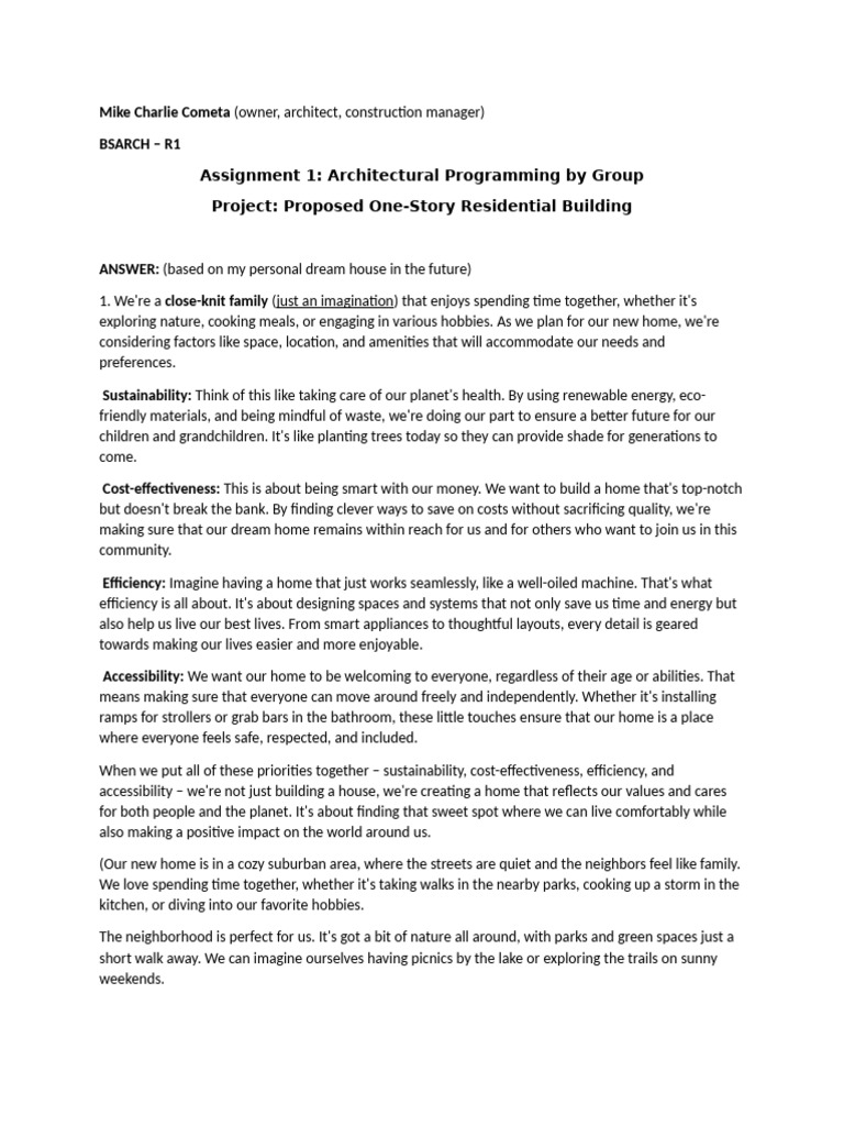 Answer - Assignment 1 | PDF | Room | Kitchen