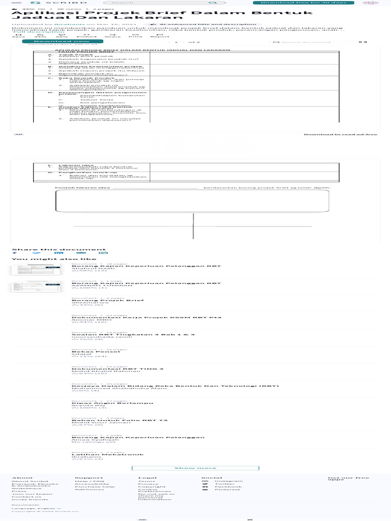 Aplikasi Projek Brief Dalam Bentuk Jadual Dan Lakaran PDF | PDF