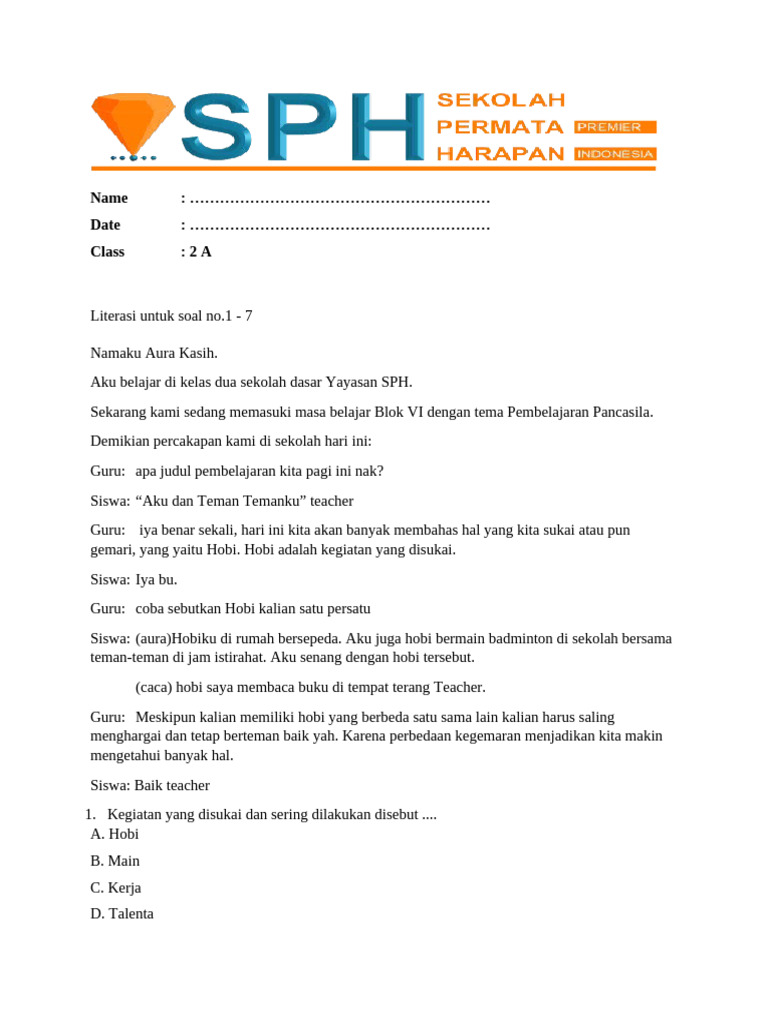 Soal Ubo Blok 6 Kelas 2a | PDF