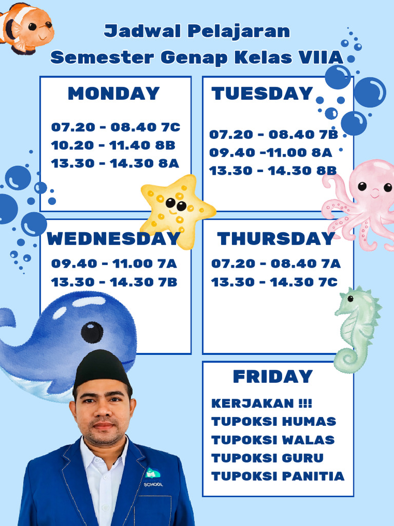 Jadwal Pelajaran Semester Genap Kelas VIIA Monday | PDF