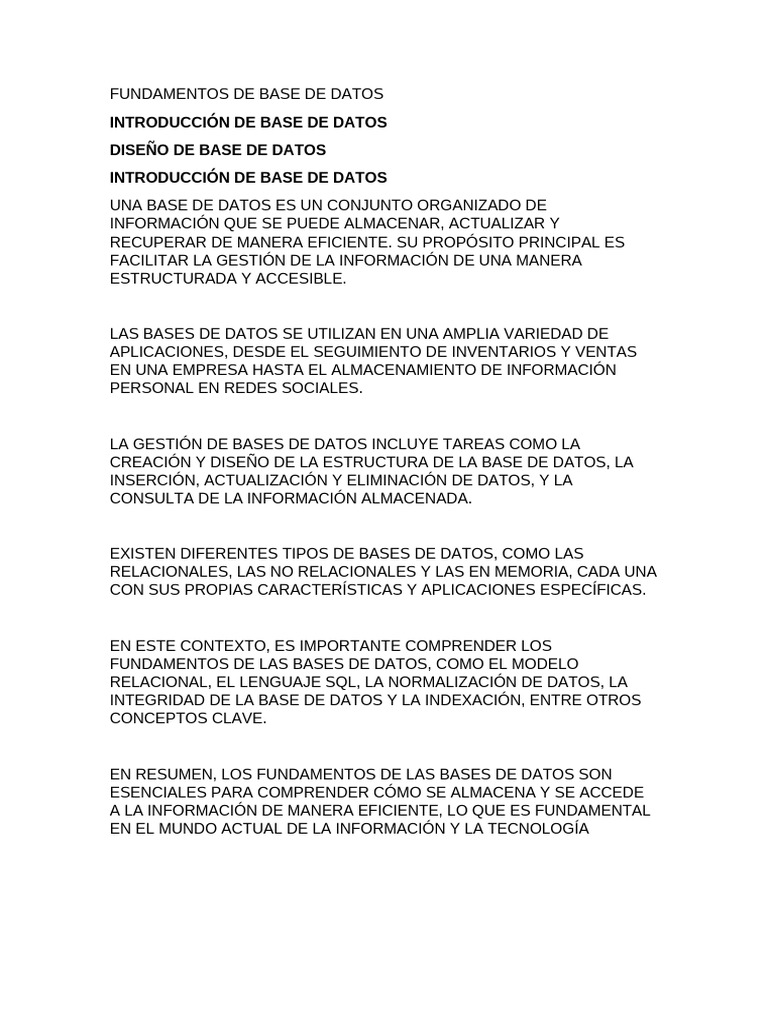 Base de Datos Fundamentos de Base de Datos | PDF | Bases de datos | Base de datos relacional