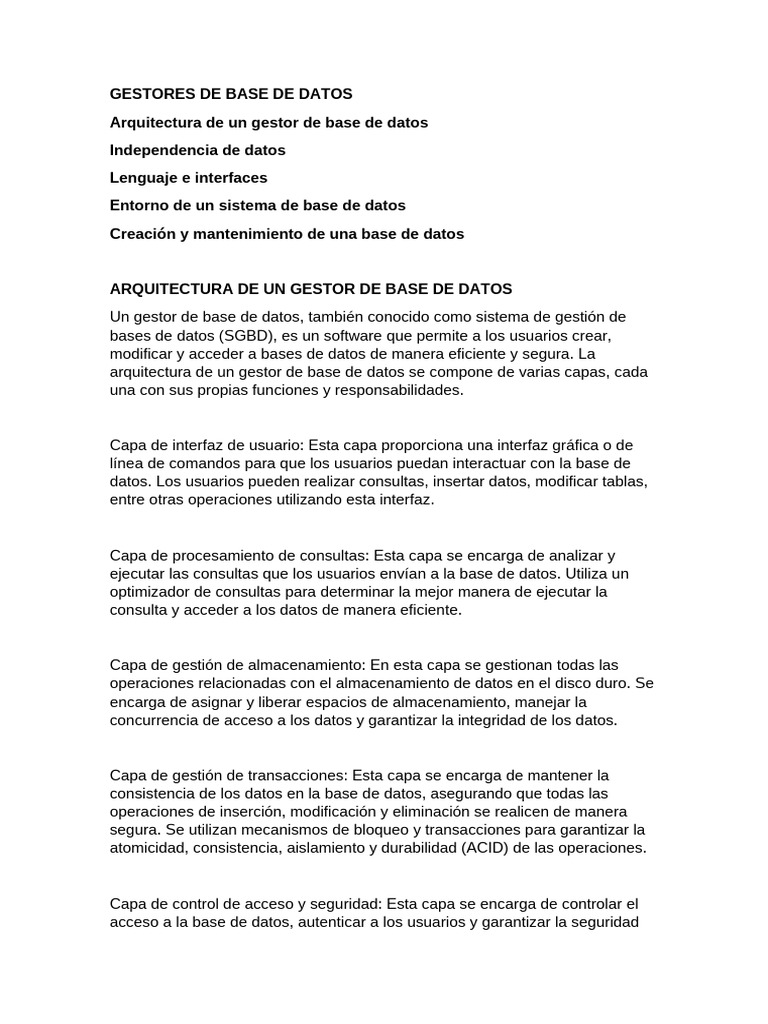 Gestores De Base Datos Pdf Bases De Datos Mi Sql