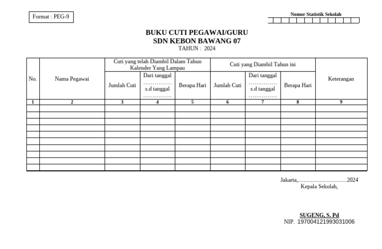 Format Buku Cuti Pegawai Dan Guru | PDF