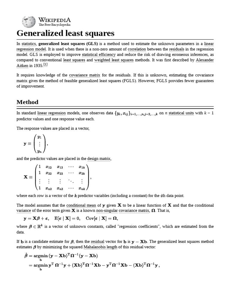 Generalized Least Squares | PDF | Statistical Theory | Probability Theory