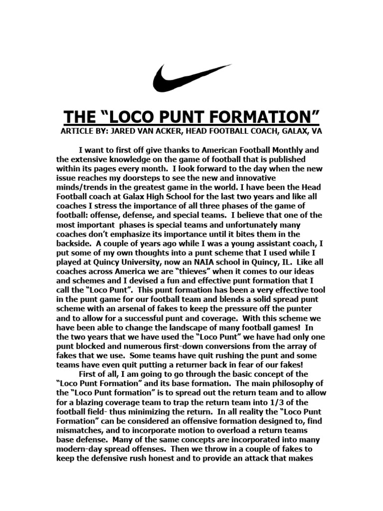 Loco Punt Formation Guide | PDF | Team Sports | American Football