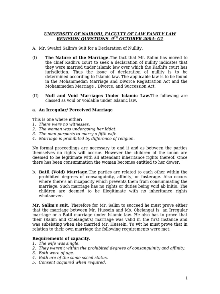 Family Law REVISION | PDF | Annulment | Marriage