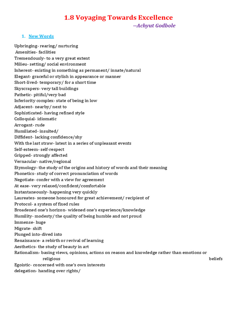 1.8 Voyaging Towards Excellence | PDF | English Language | Knowledge