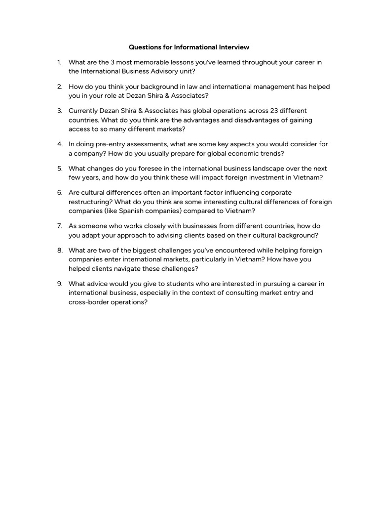 Questions For Informational Interview | PDF