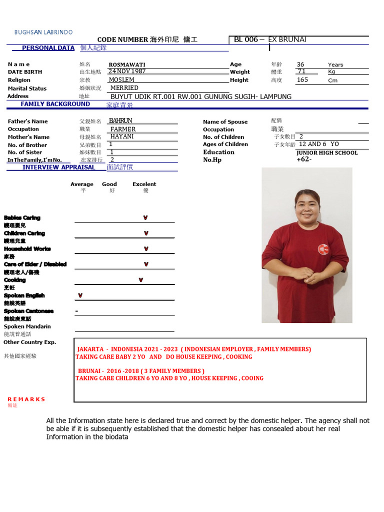 BL 006 Rosmawati - 36 Ex Brunai | PDF