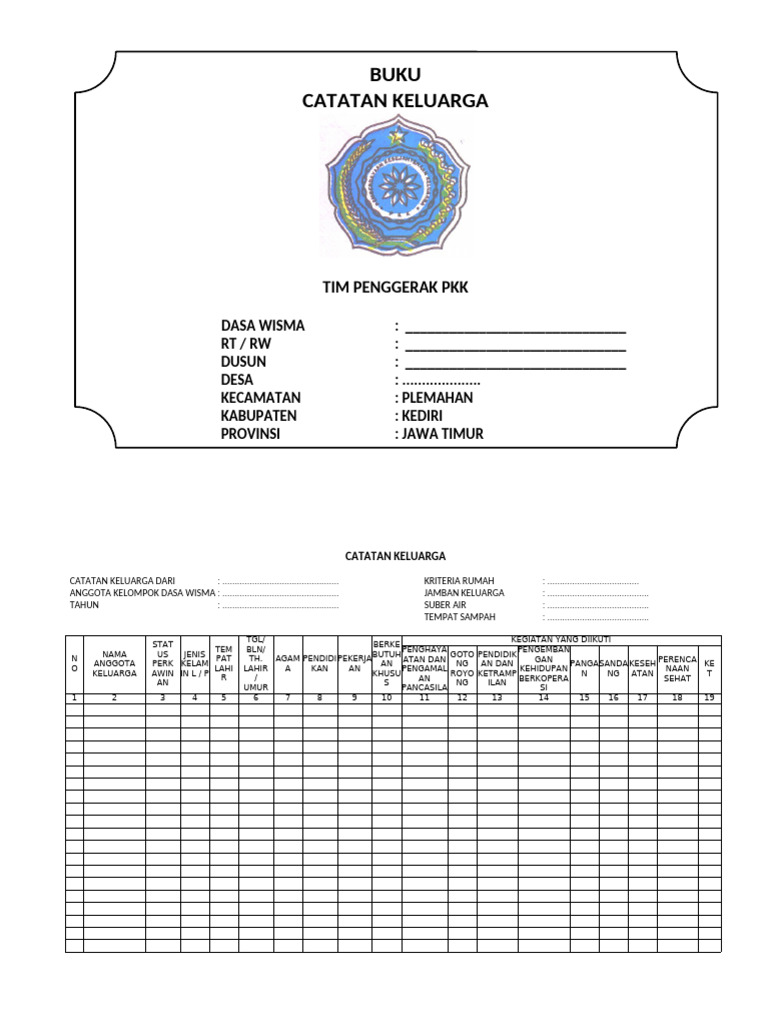Catatan Keluarga PKK | PDF