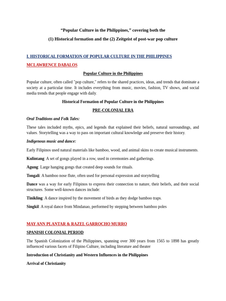 GROUP 3 Popular Culture in The Philippines Covering Both The 1 ...