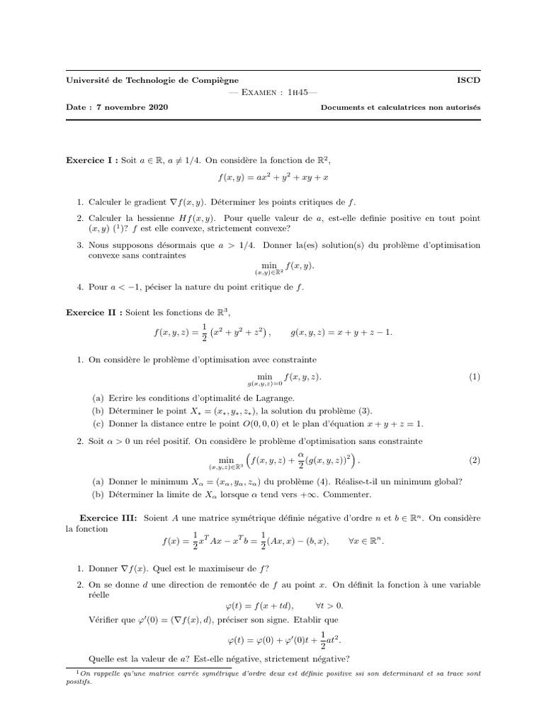 Examen OPNL | PDF | Optimisation mathématique | Algèbre