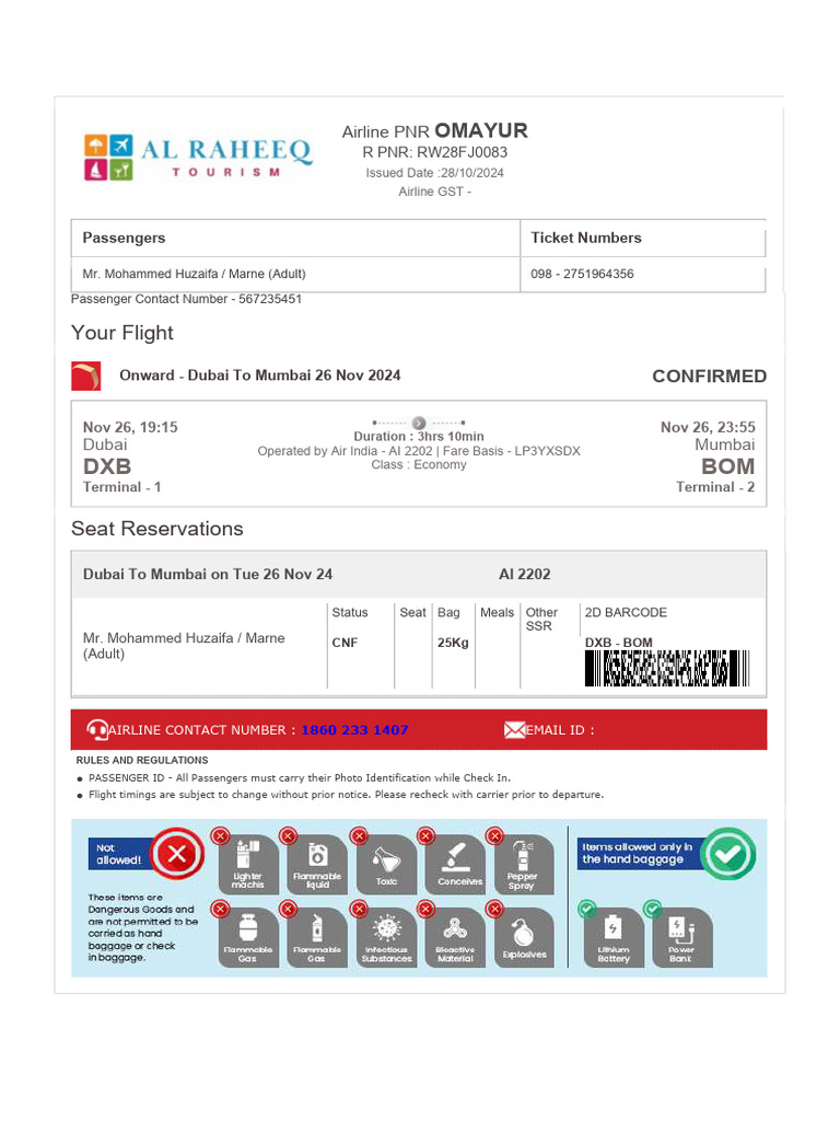 Mohammed Huzaifa DXB - BOM | PDF