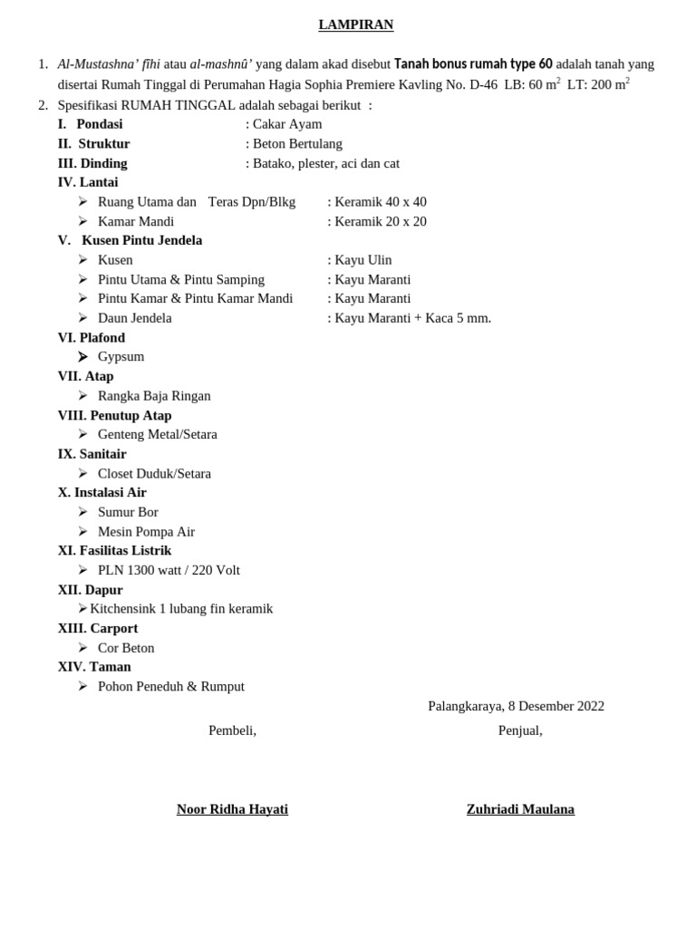 Lampiran Spesifikasi Rumah | PDF | Griya & Taman