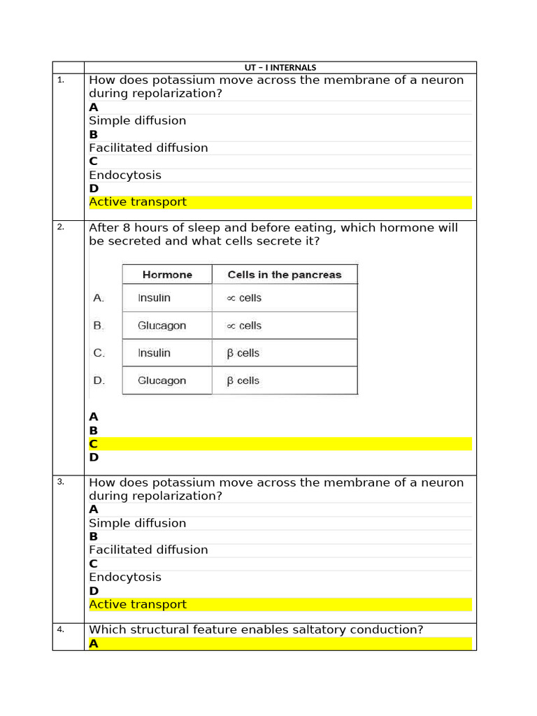 MCQ - Ib Internals Test Ut - 1 Iby2 | PDF | Chemical Synapse | Action ...