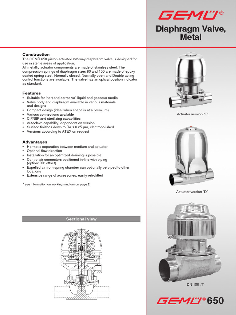 GEMÜ 650 Stainless Steel Diaphragm Valve | PDF | Valve | Steam