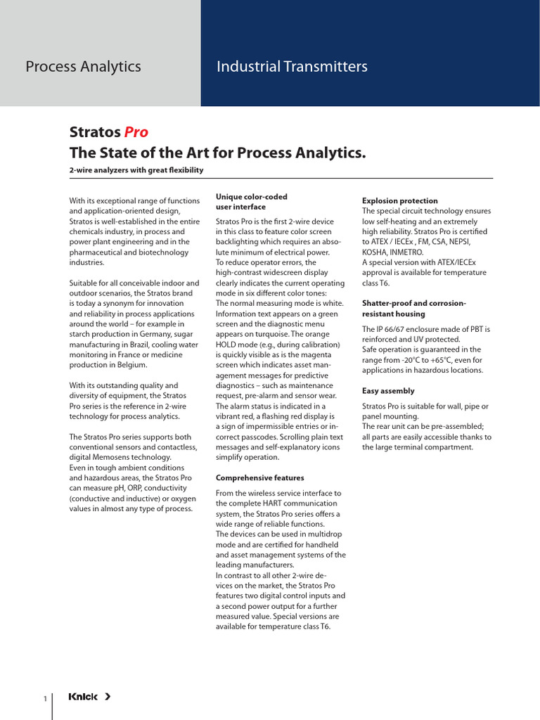 Catalog Excerpt-Stratos-Pro-A2-en-Knick | PDF | Calibration | Sensor