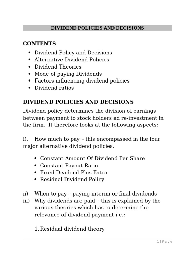 Dividend Policies and Decisions | PDF | Dividend | Share Repurchase