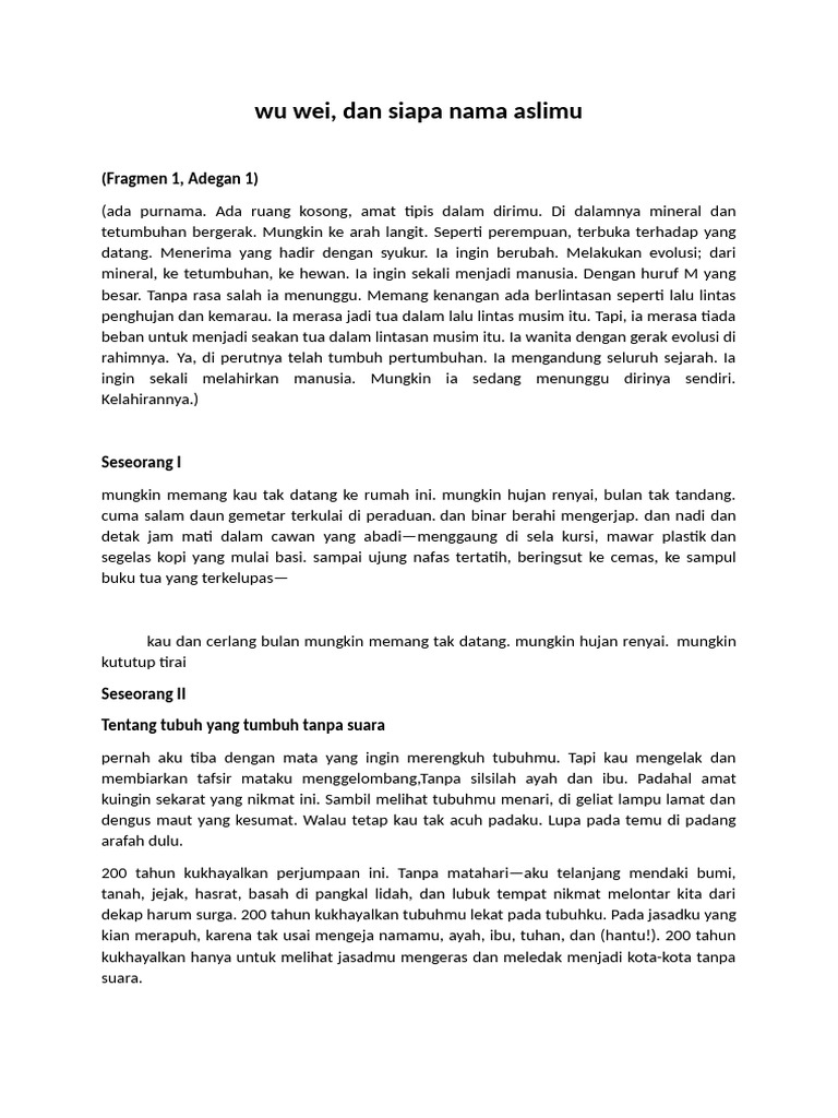 Naskah Teater Dan Siapa Nama Aslimu | PDF