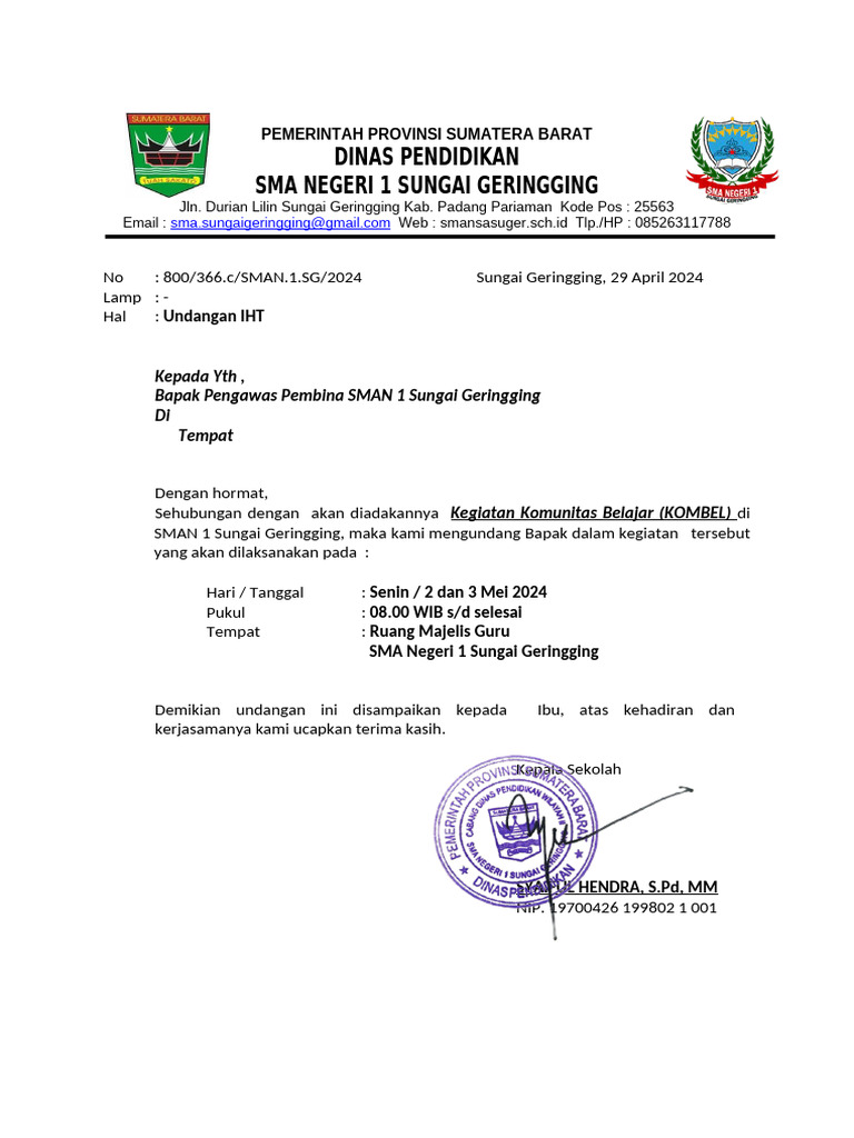 Undangan Pengawas Pembina | PDF