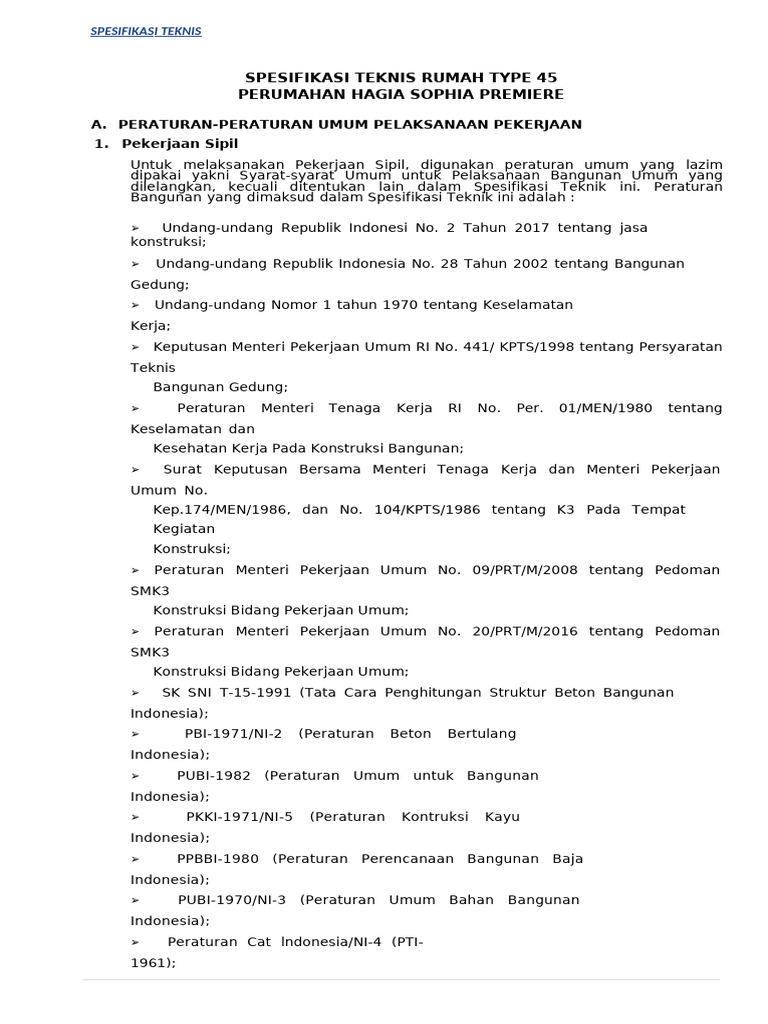 Spek Rumah Type 60 HSP | PDF | Teknologi & Rekayasa