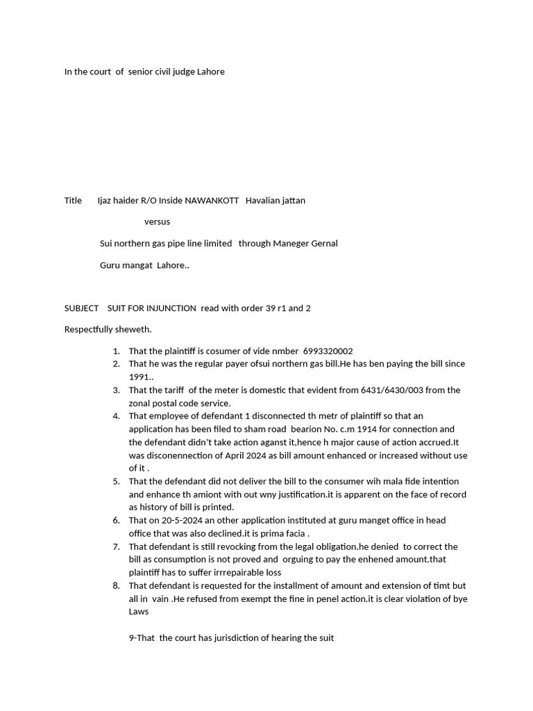 Injunction Suit Against Sui Northern Gas | PDF