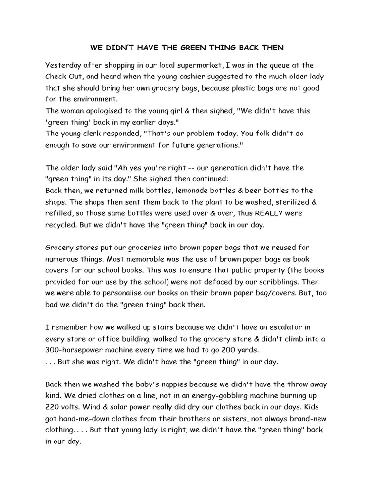 The Green Thing | PDF | Grocery Store