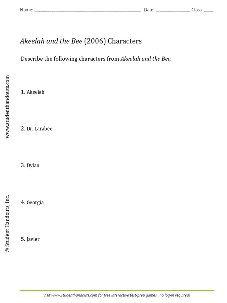 Akeelah and the Bee Character Worksheet | PDF