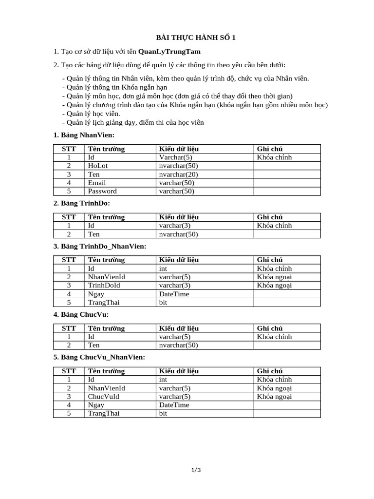 Bai Tap Thuc Hanh - So 1 | PDF