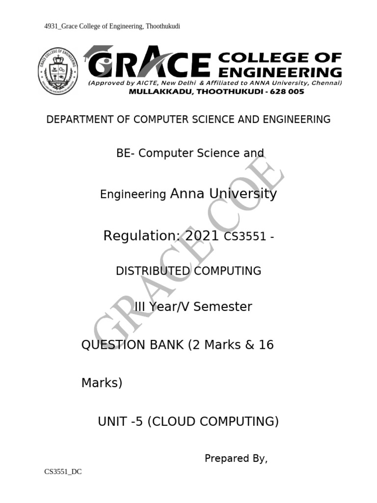 II H&s Cs3551 DC QB Unit-5 | PDF | Cloud Computing | Virtualization
