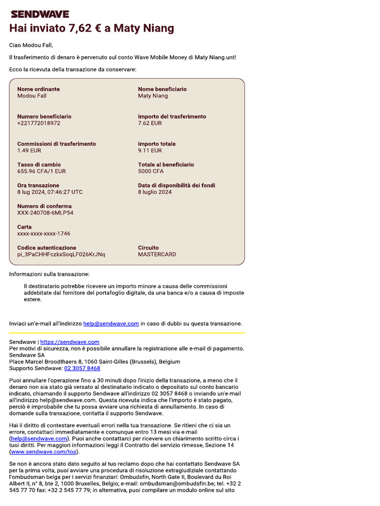 SendwaveReceipt - Lug 8, 2024 0946 AM | PDF