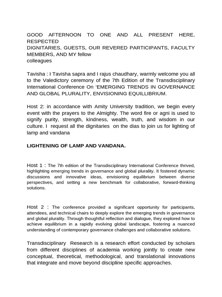 Valedictory Ceremony Welcome Speech | PDF | Governance | Diplomatic Rank