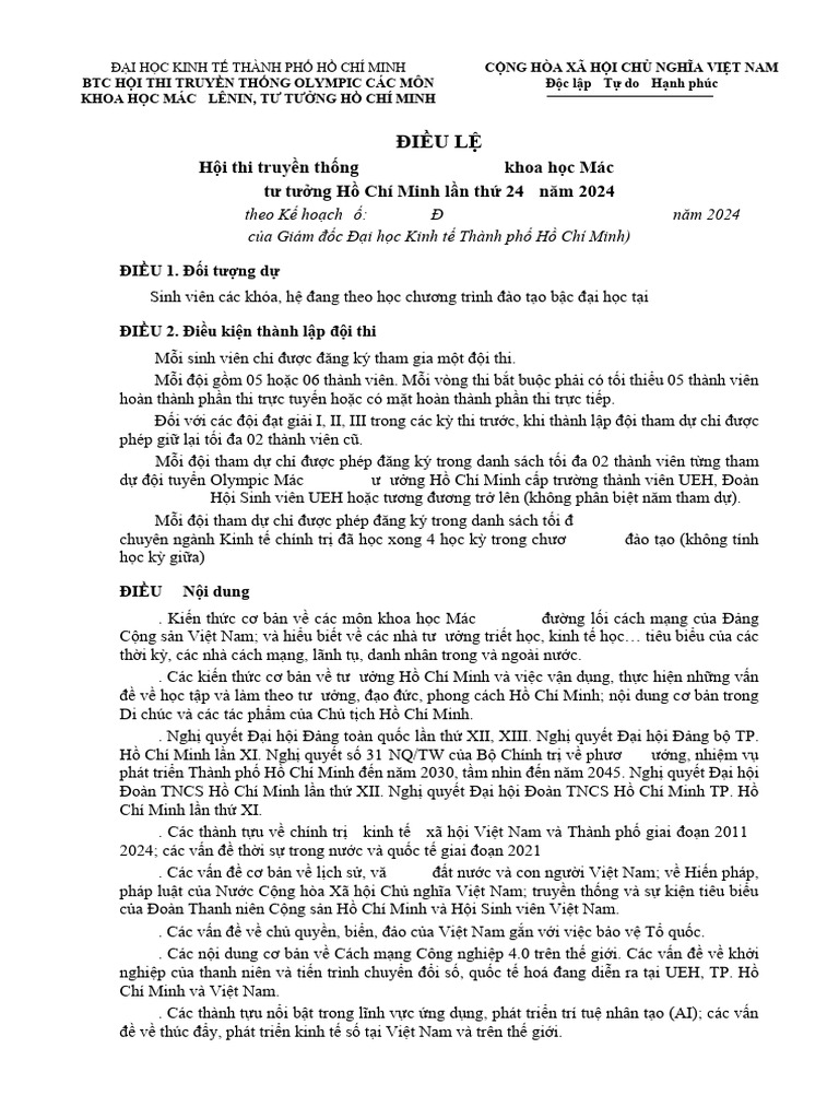 Dieu Le Hoi Thi OLP ML TTHCM Lan Thu 24 Nam 2024 | PDF