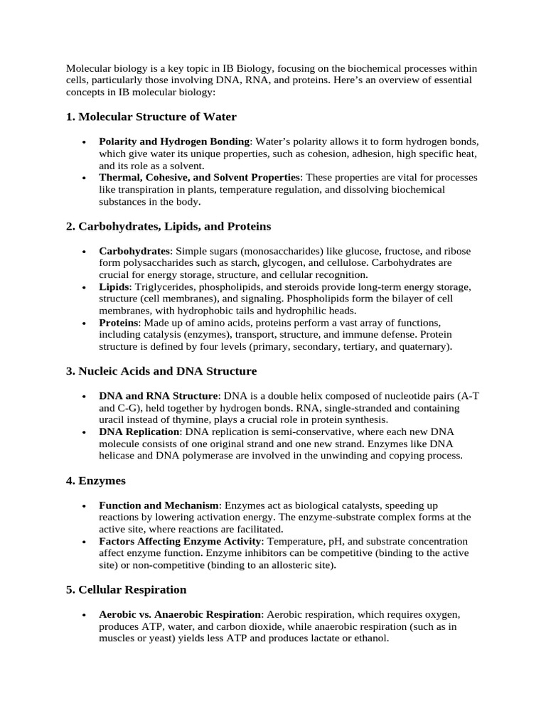 Molecular Biology Is A Key Topic in IB Biology | PDF | Cellular ...