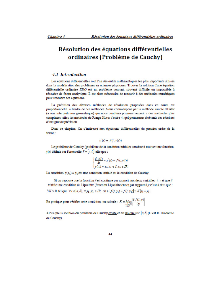 Chapitre 4 Resolution Des Equations Differentielles Ordinaires | PDF