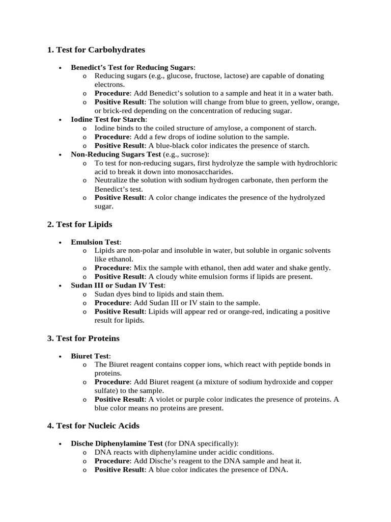 Test For Biomolecules | PDF | Carbohydrates | Chemistry