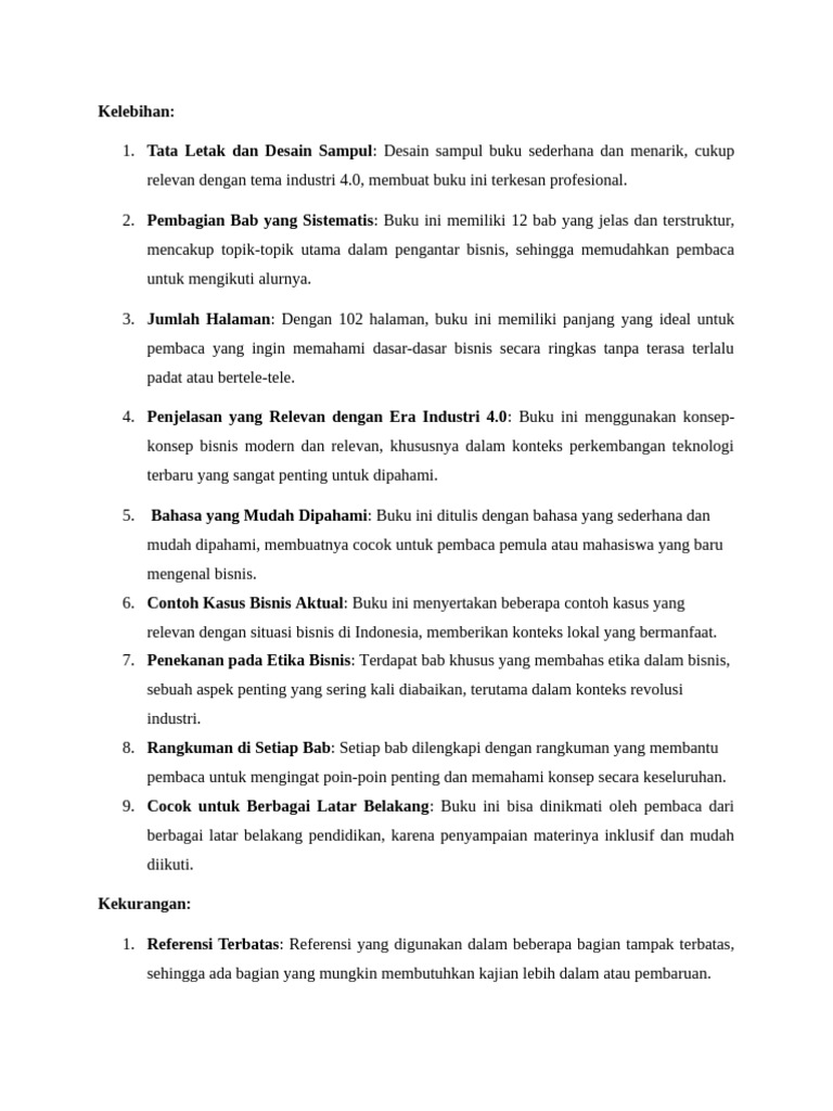 Kelebihan Dan Kekurangan Penbis 4 | PDF