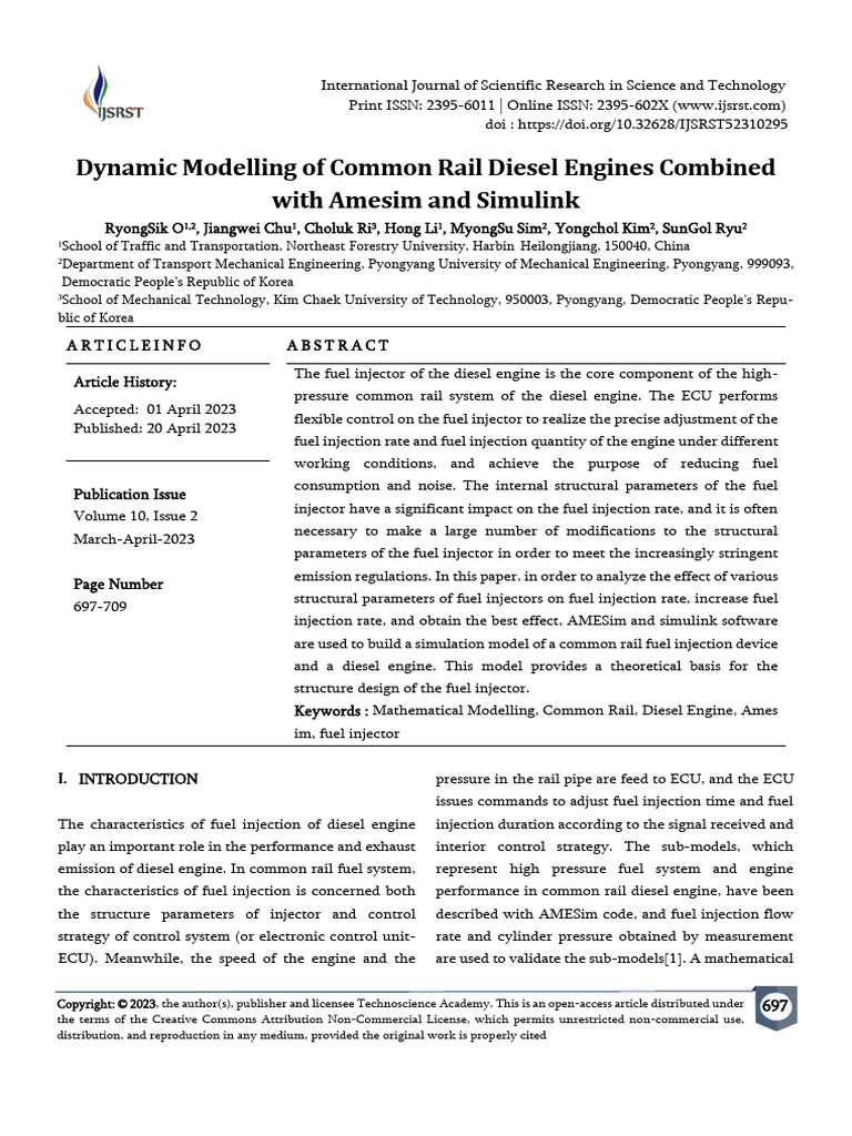 Dynamic Modelling of Common Rail Diesel Engines Co | PDF | Fuel ...