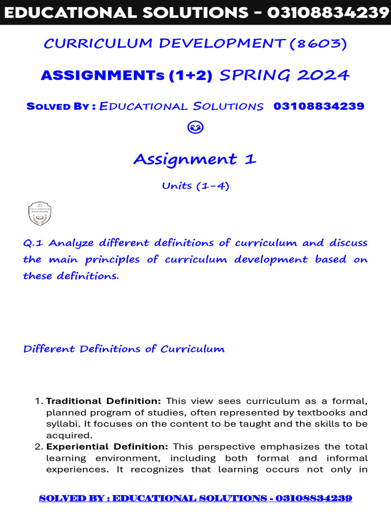 CURRICULUM DEVELOPMENT (8603) Assignment (1+2) S24 | PDF | Educational Assessment | Curriculum